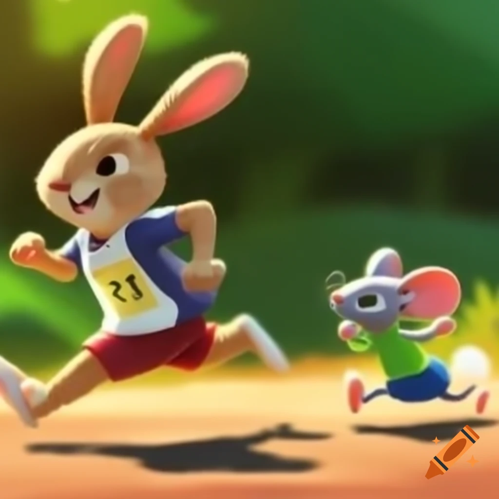 Rabbit and mouse competing in a running race on Craiyon