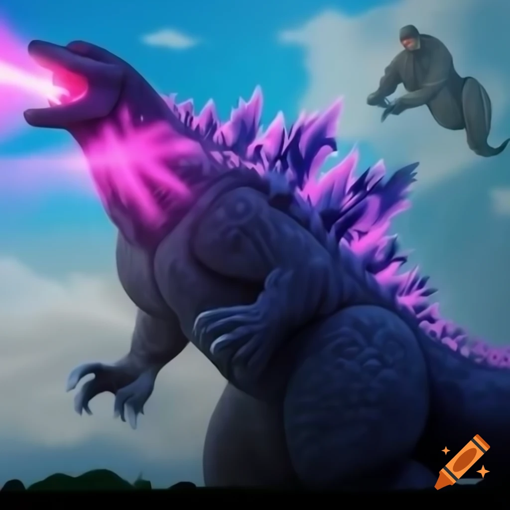 Godzilla shooting pink ray into the sky with King Kong beating chest in ...