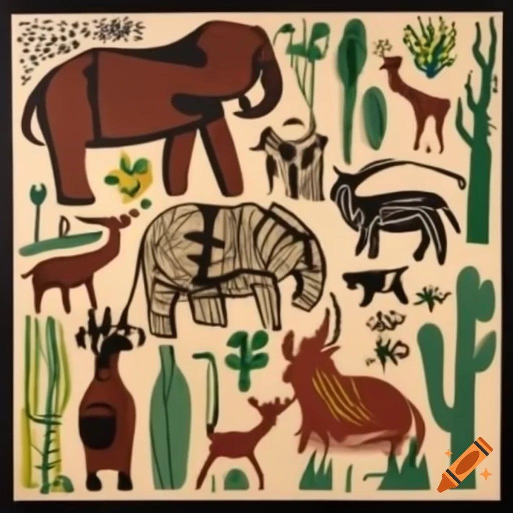 Traditional African art featuring wild animals by Jean Michel Basquiat ...