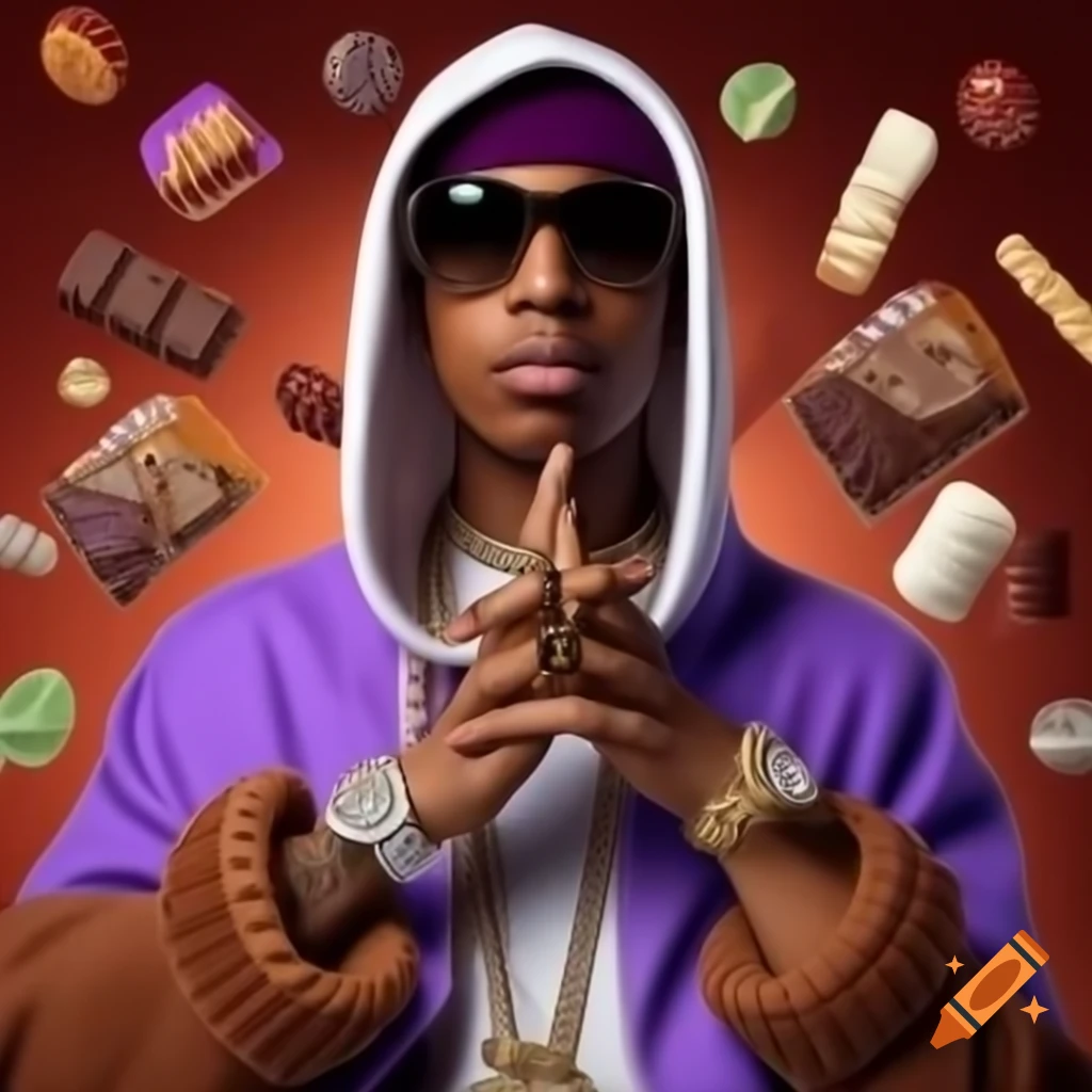 Young modern Willy Wonka styled as a trap music star in oversized ...