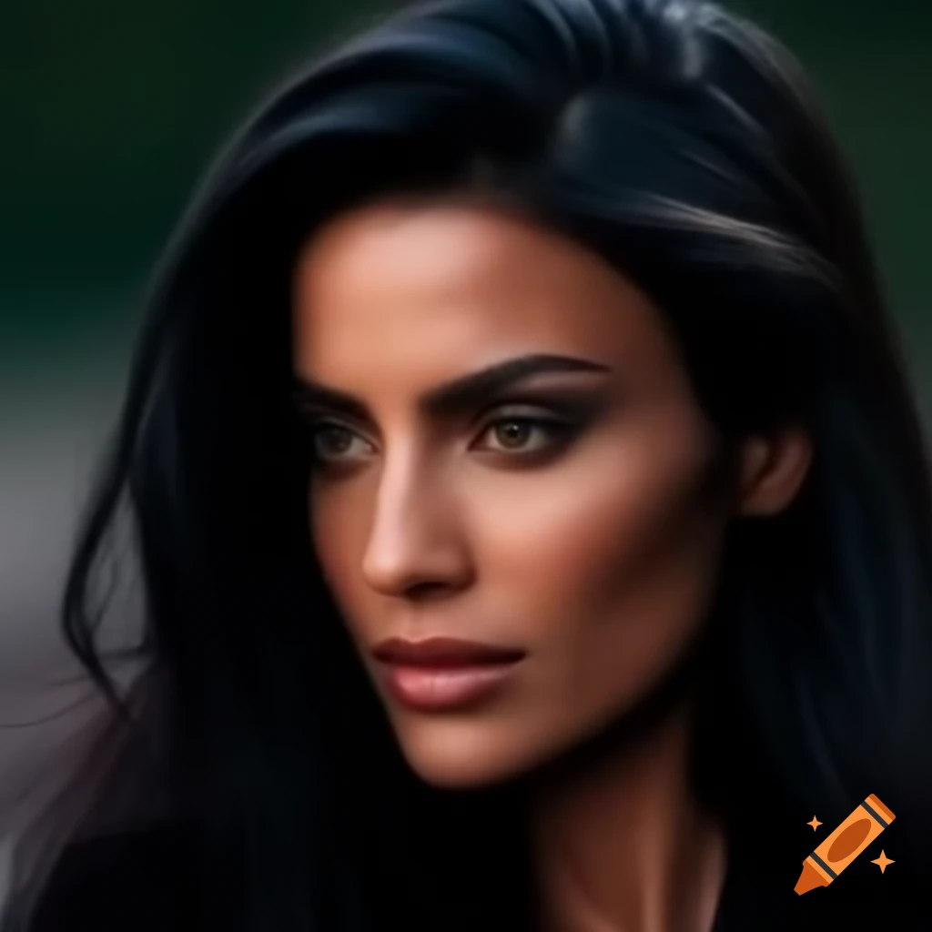 Confident woman with dark hair and sharp features showcasing high-end ...