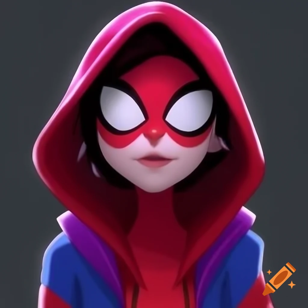 Animated human form of Spider-Person in red and pink costume with white ...