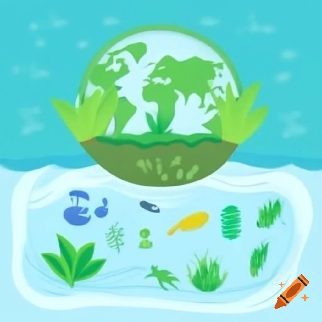 Tiny ecosystem in a pond with plants, fish, insects, and frogs on Craiyon