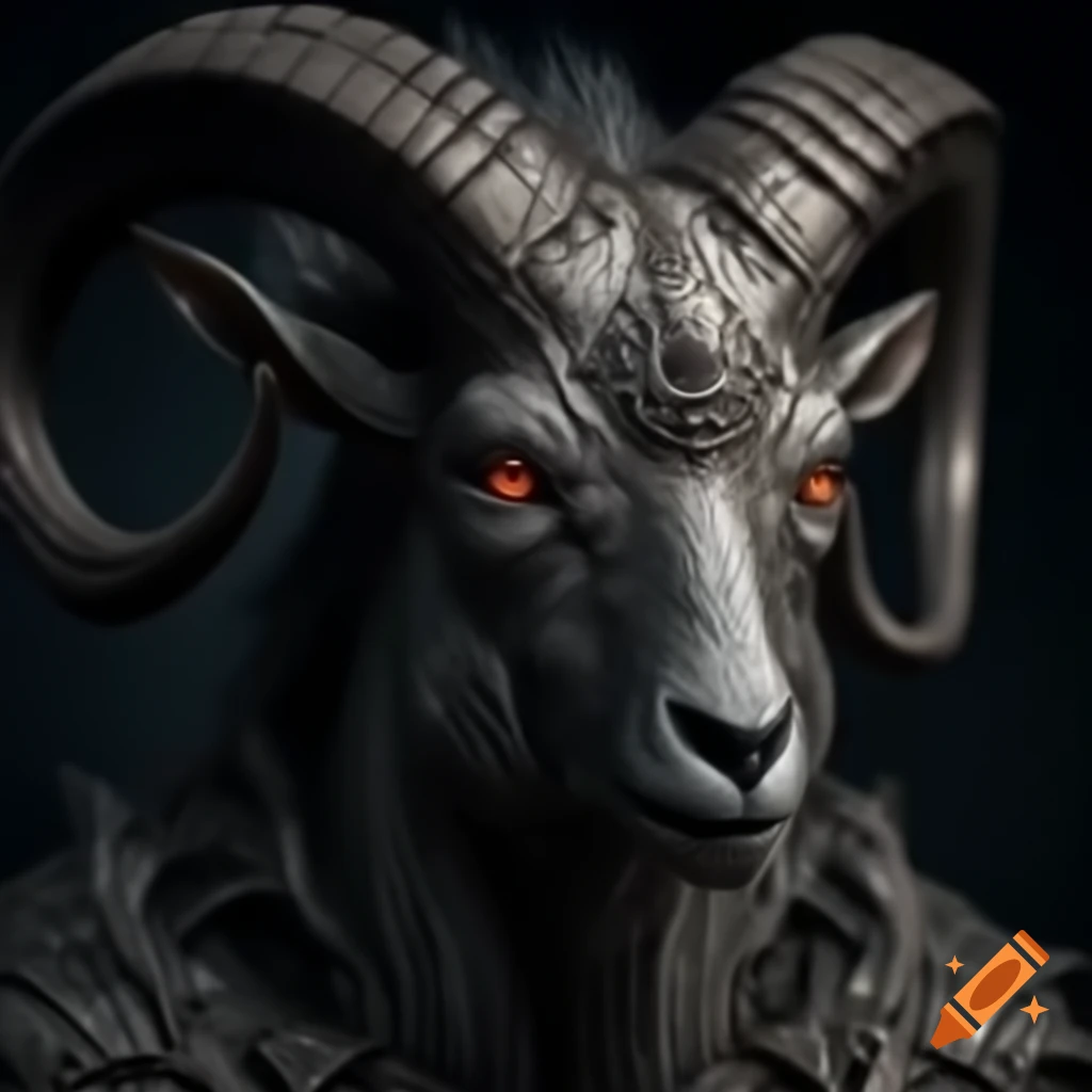 Realistic depiction of baphomet head with intricate details and glowing ...