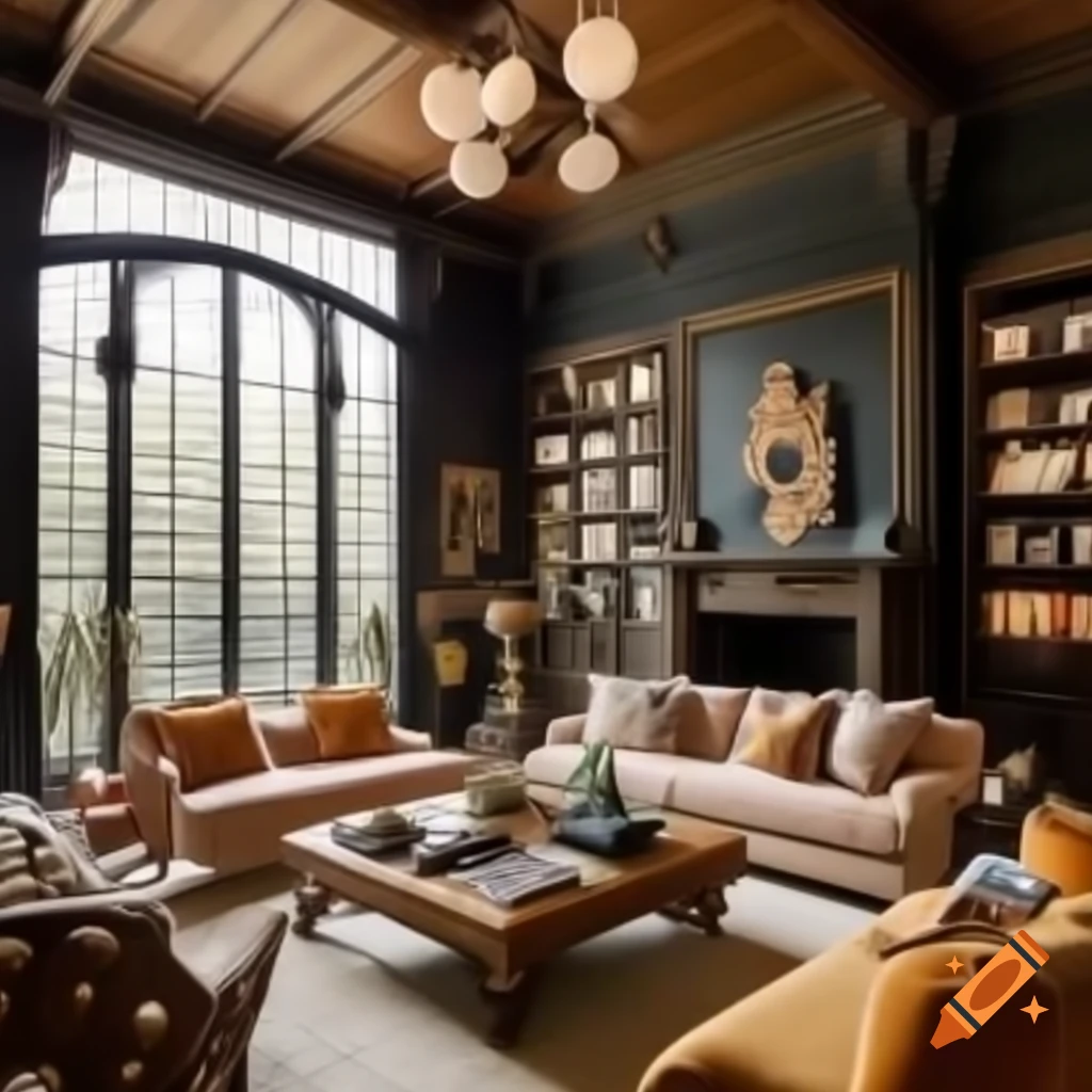 Interior design of a living room blending warm transitional, Parisian ...