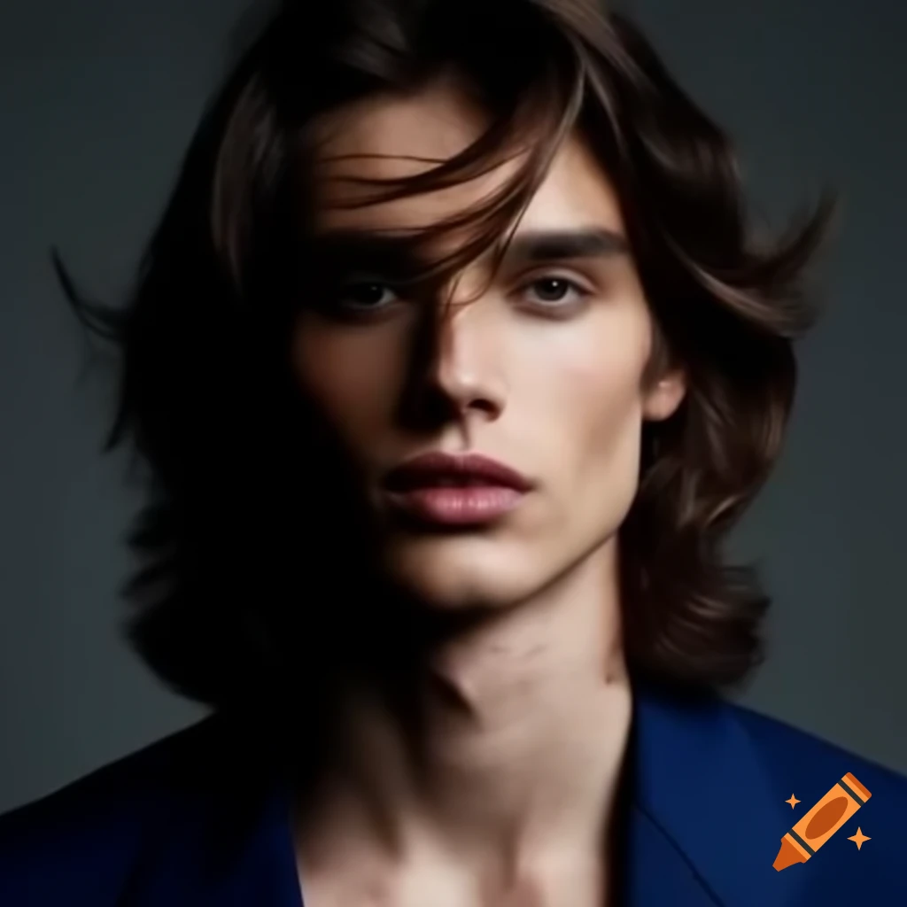 Compelling portrait of male supermodel with symmetrical face and wavy ...