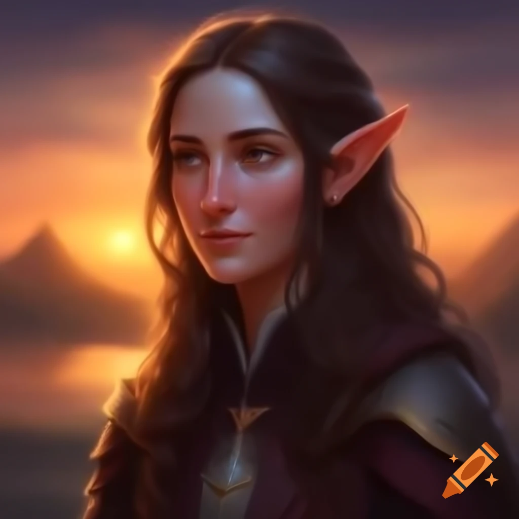 Serene elf cleric in sunrise, reflecting devotion and faith on Craiyon