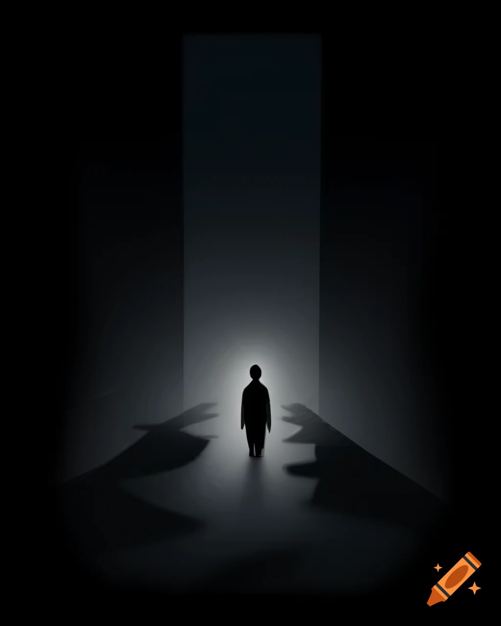 Surreal illustration of a person at a crossroads with contrasting paths ...