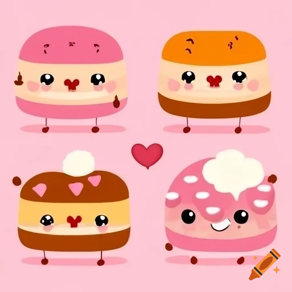 Cute cartoon food pairs for Valentine's Day with smiling faces and ...