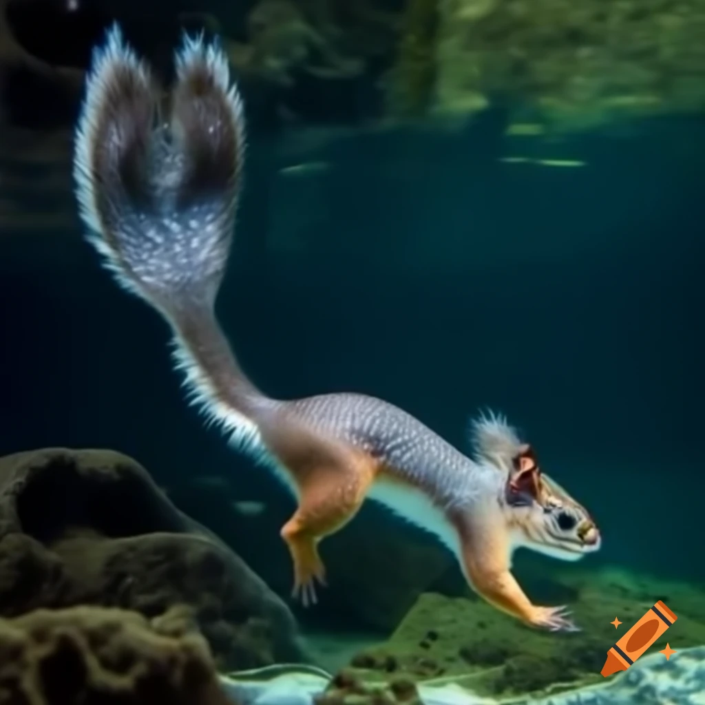 Squirrel adapted to water with streamlined body and webbed feet for ...