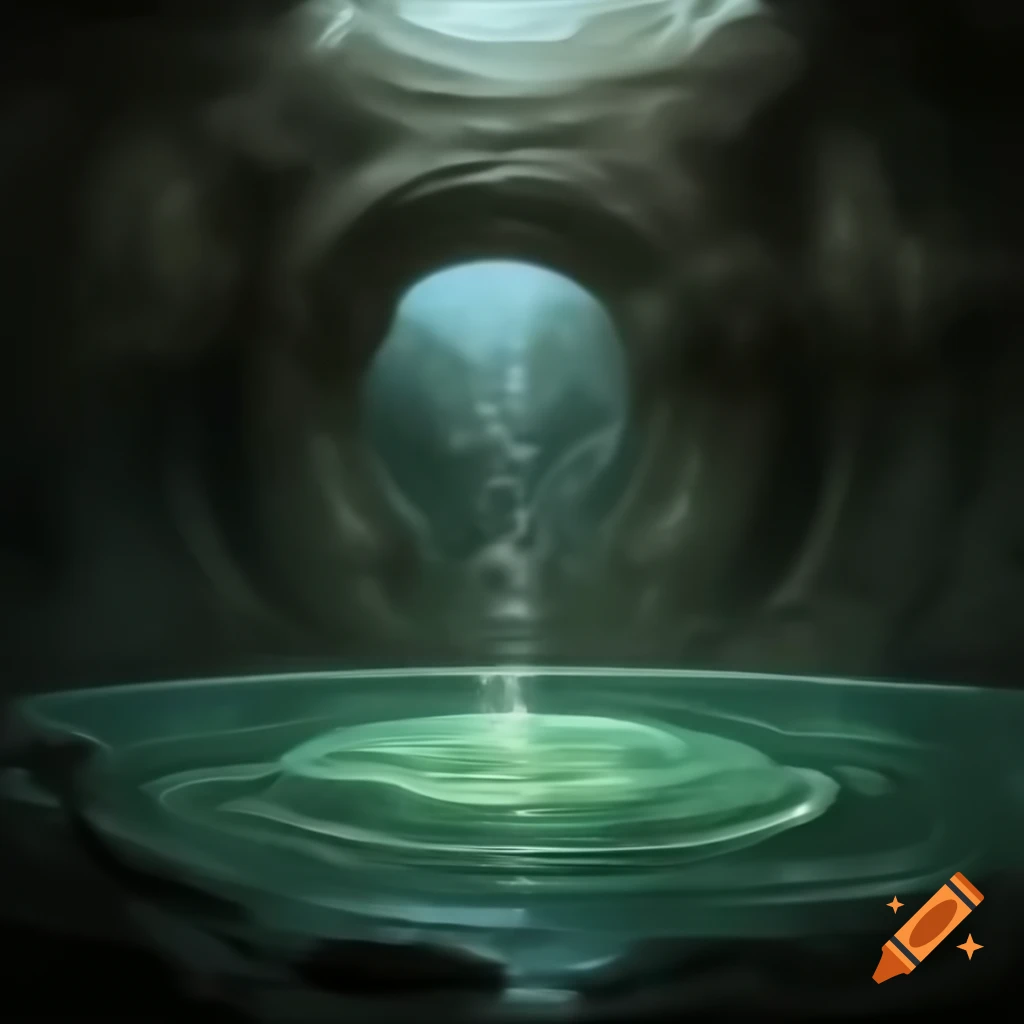 Fantasy art depicting acrid pool of water in grand sewer on Craiyon