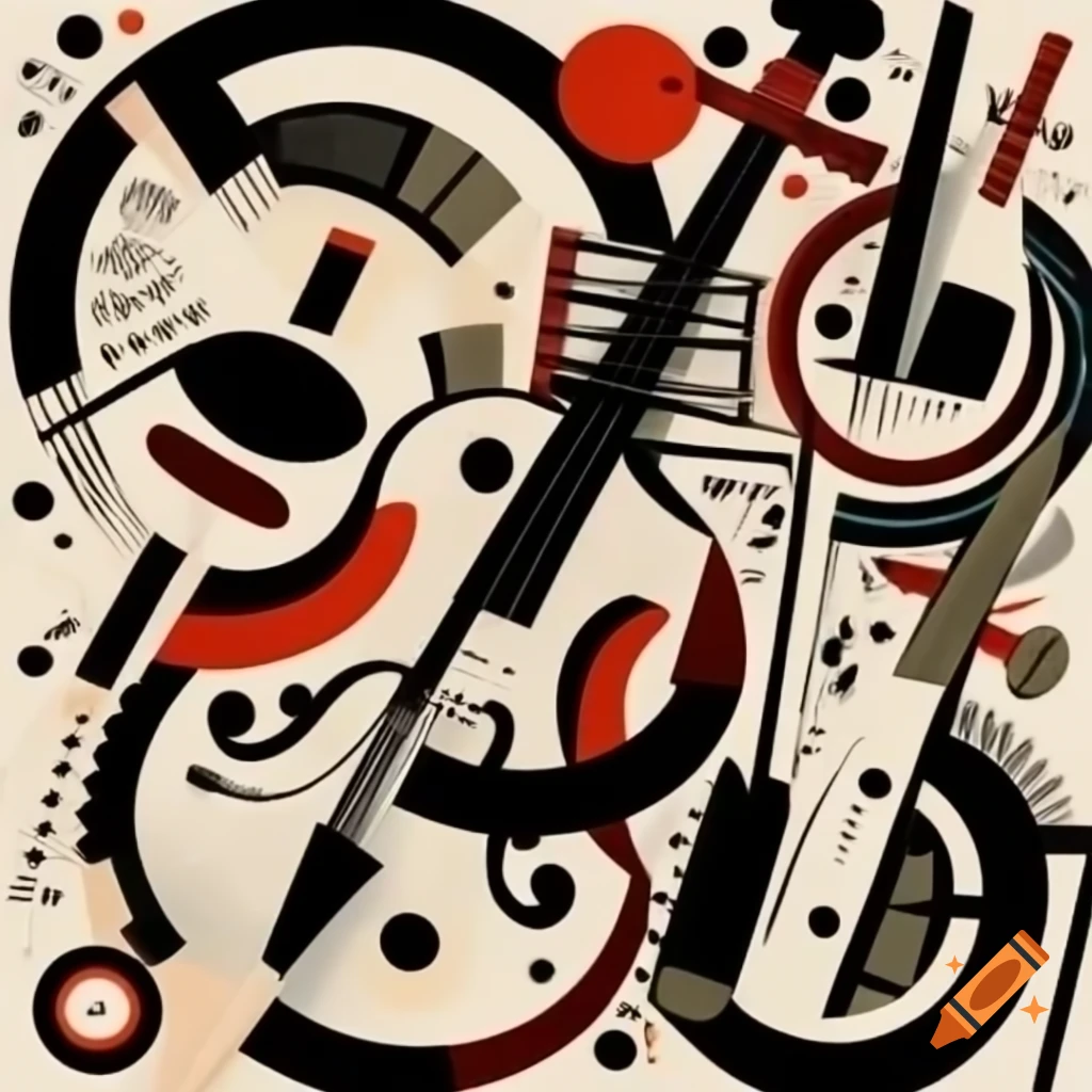 Cubist composition of fragmented modern musical instruments on Craiyon