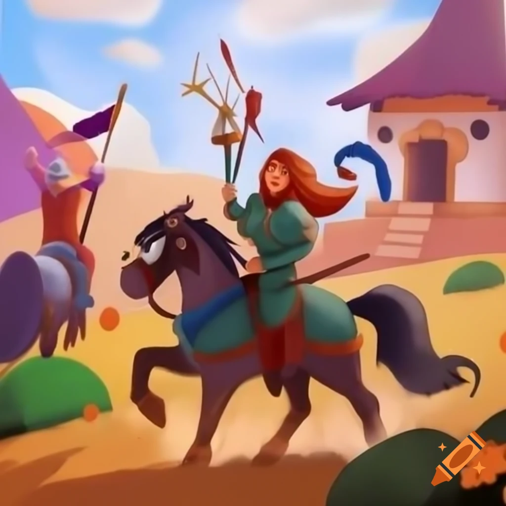 Knight, elf and wizard riding horses on Craiyon