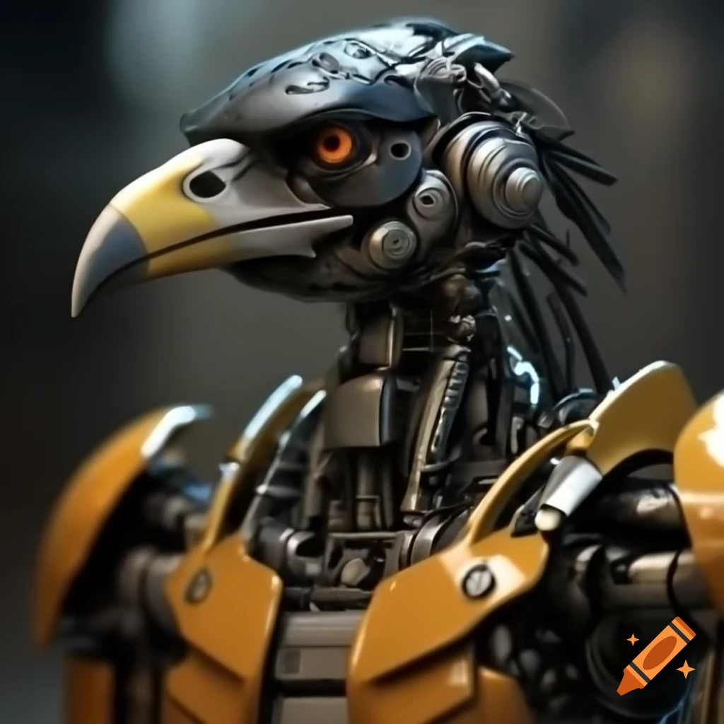 Humanoid robot with crow-like head design on Craiyon