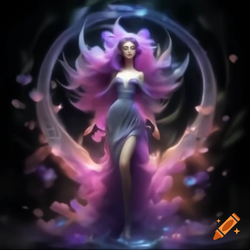 Holographic Celtic priestess Venus with intricate silver lines and ...