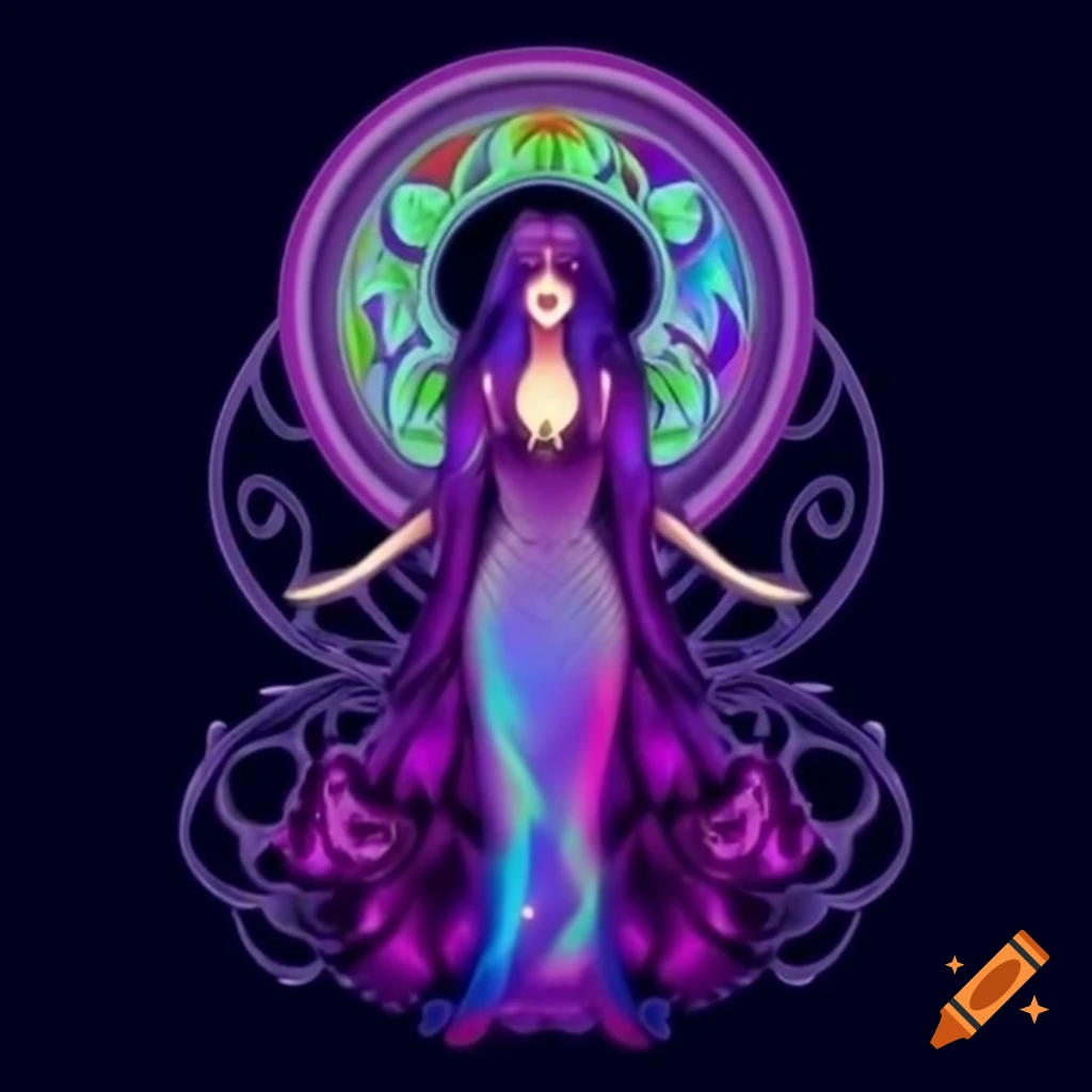 Cubism art featuring triple moon triquetra and Celtic priestess with ...