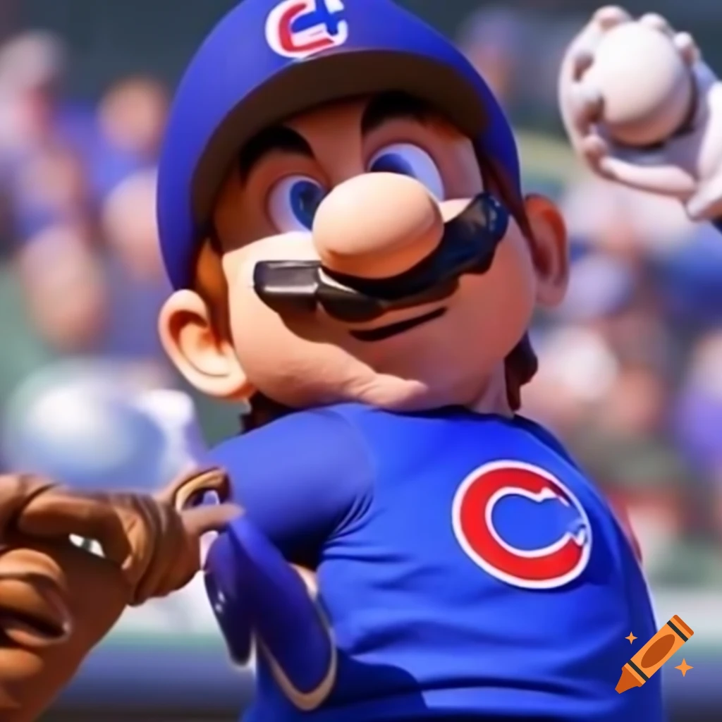 Super Mario character wearing Chicago Cubs shirt on Craiyon