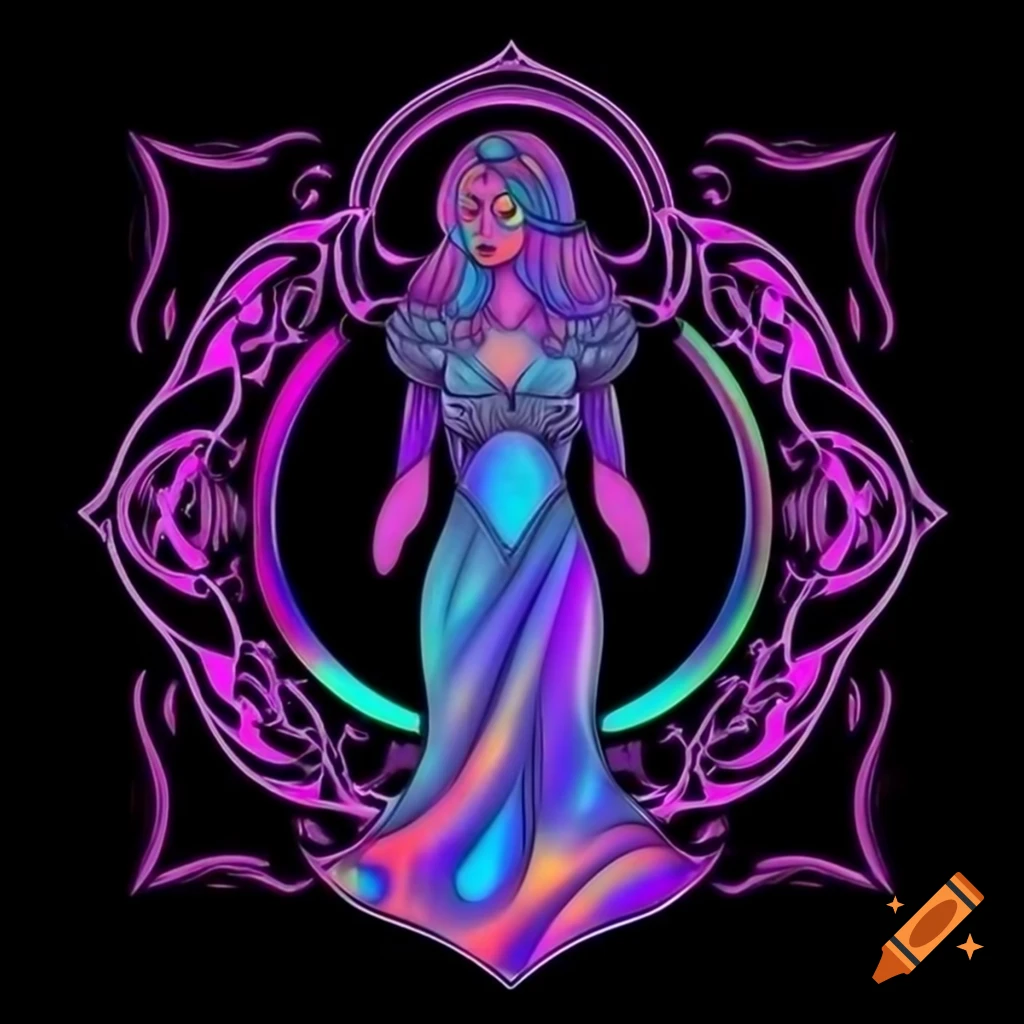 Triquetra cubism art depicting triple moon and celtic priestess with ...