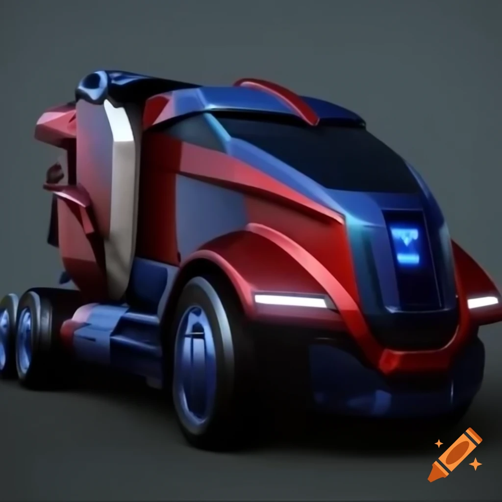Futuristic armored semi truck concept art in red and blue from ...