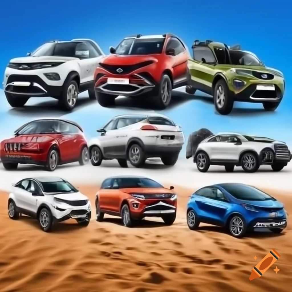 Dynamic collage of Tata Motors vehicles including Nexon, Harrier, and ...