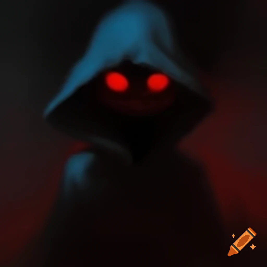 Dark shadowy figure with glowing red eyes in ominous darkness on Craiyon