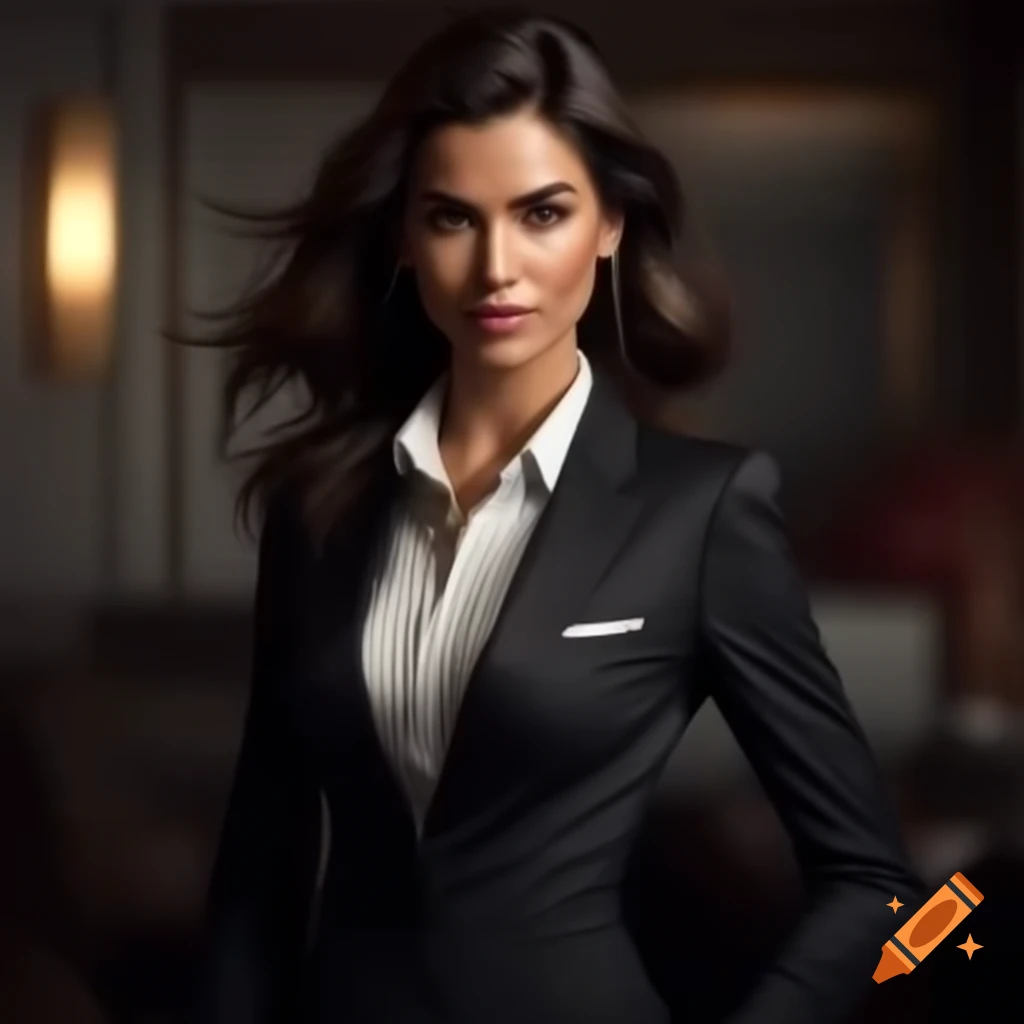 Confident businesswoman in sharp suit exuding success on Craiyon