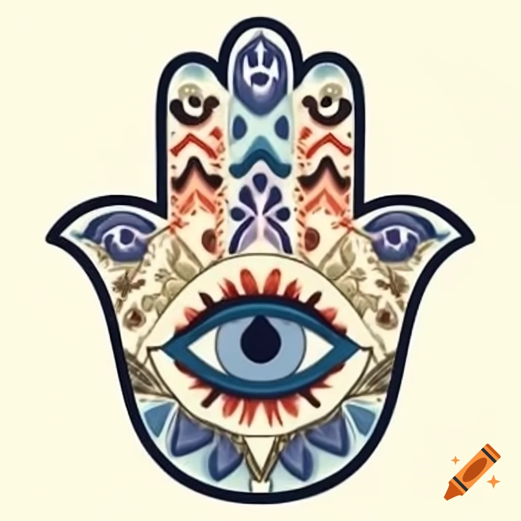 Hamsa artwork with Hebrew text 'חיי' in watercolor style on Craiyon