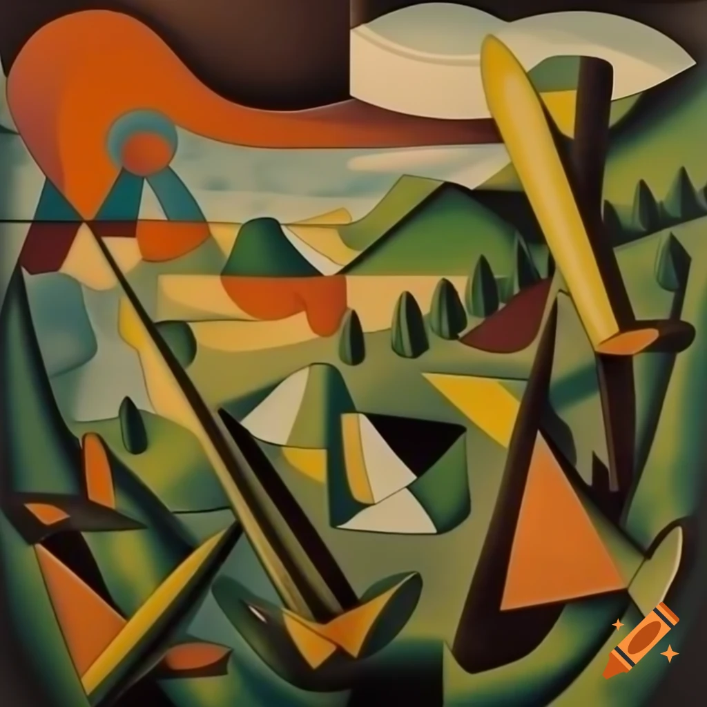 Vibrant Cubist landscape by Paul Klee with geometric forms and ...