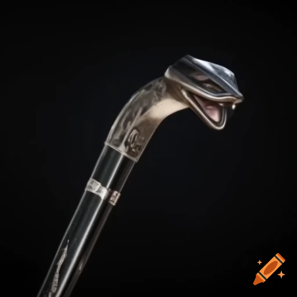 Intricately carved cane with cobra head handle and arcane energy on Craiyon