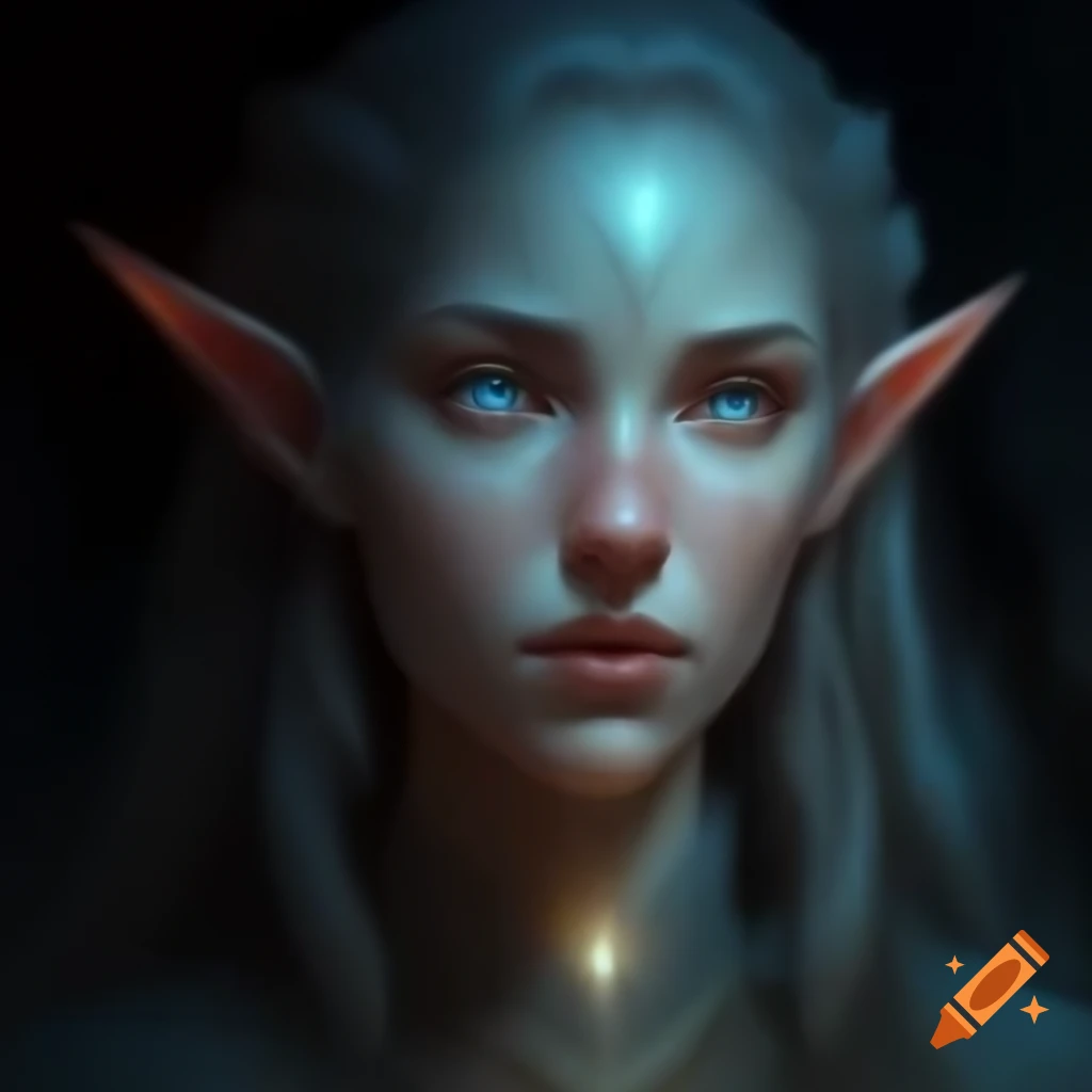 Serene high elf cleric with eyes reflecting divine light, embodying ...