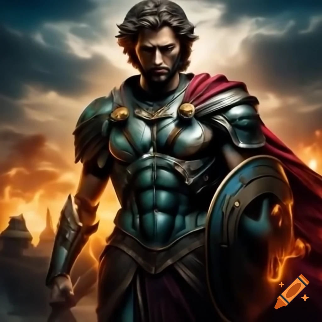 Photo realistic depiction of heroic David in biblical armor on battle ...