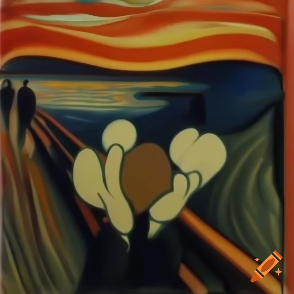 Parody of Edvard Munch's The Scream featuring Mickey Mouse's face on ...