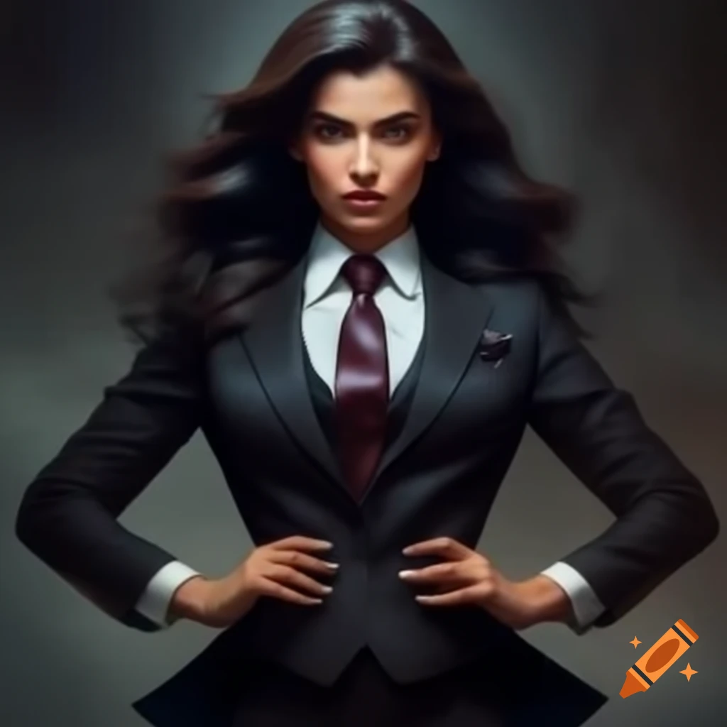 Confident woman in sharp business suit exuding success on Craiyon