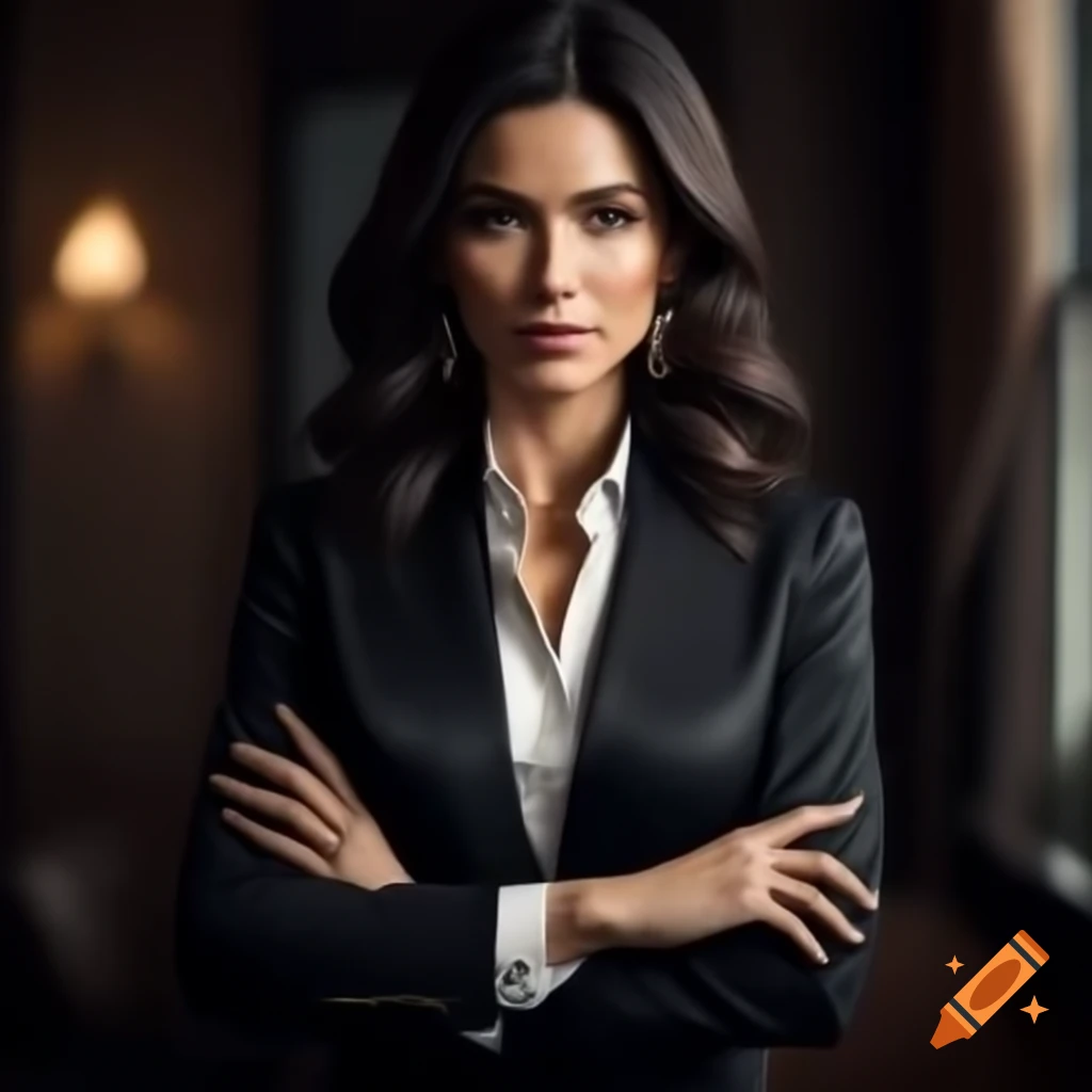 Confident businesswoman in sharp suit exuding success on Craiyon