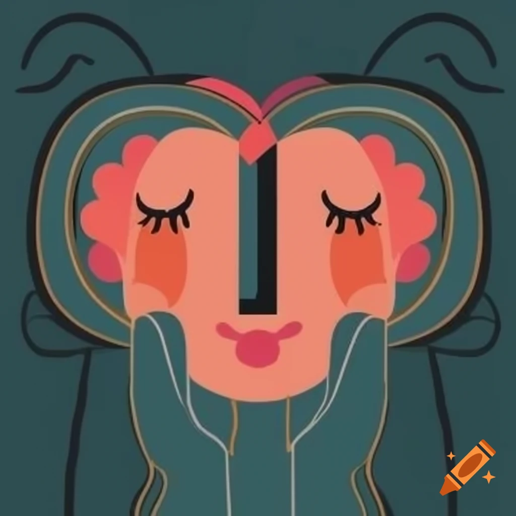 Minimalist surreal illustration of a half-smiling, half-crying face in ...
