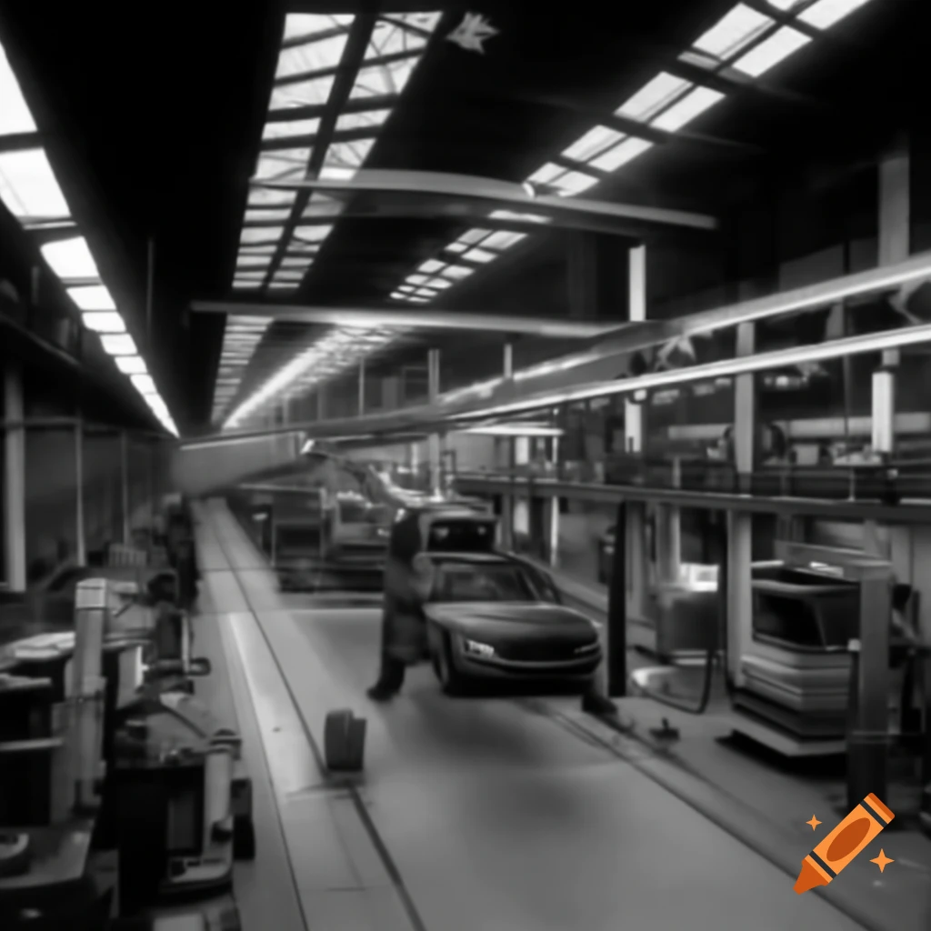 Panoramic view of a large automobile repair workshop in the United ...