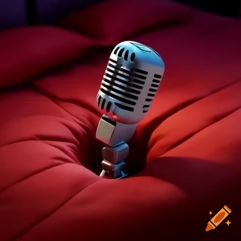 Microphone in a red bed, animated Pixar Disney style on Craiyon