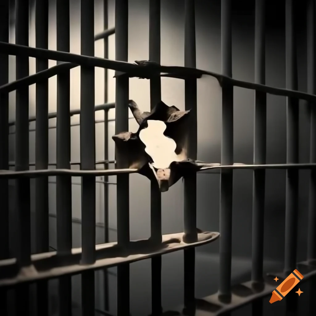 Broken prison bars with a hole symbolizing freedom and escape on Craiyon