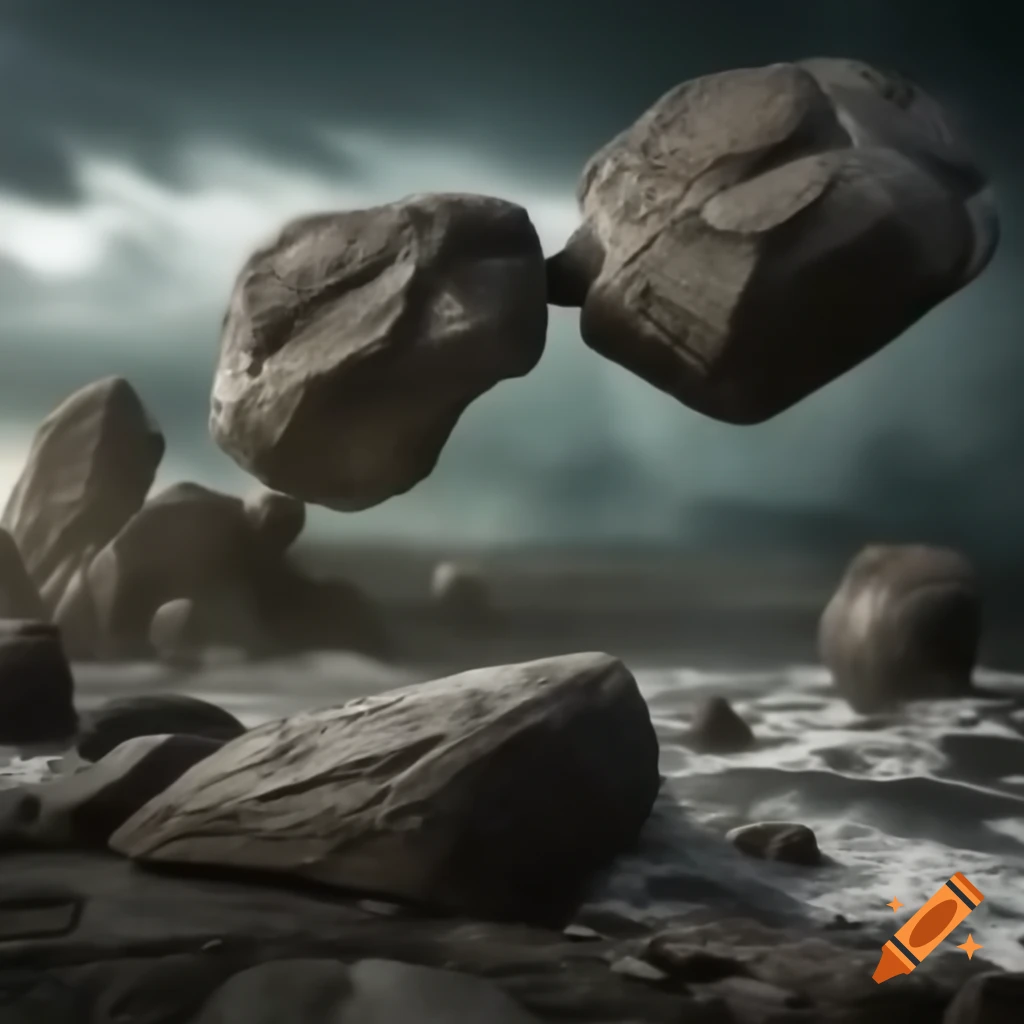 Strong windstorm lifting giant rocks into the air on Craiyon