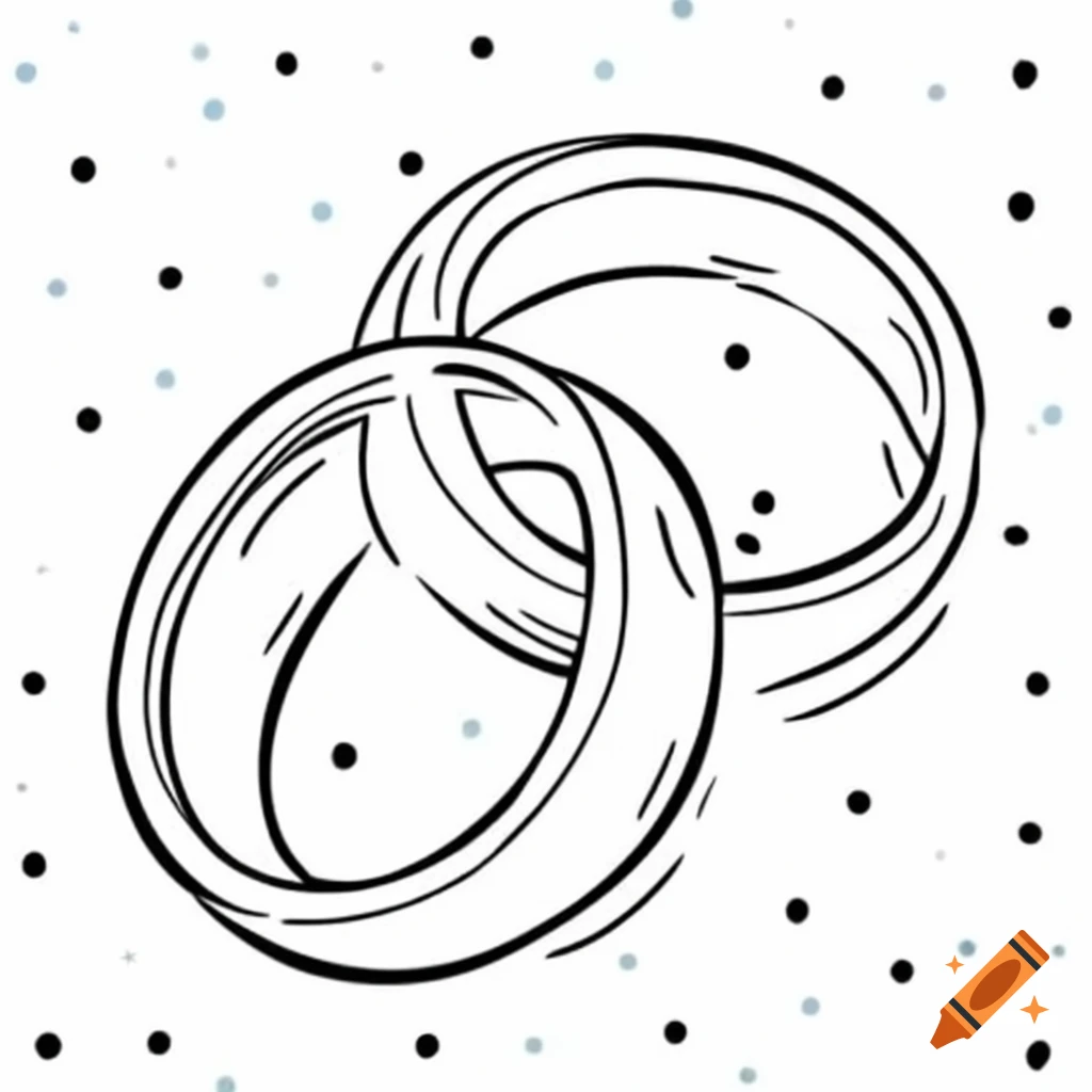 Closeup of interlinked black and white cartoon wedding rings on Craiyon