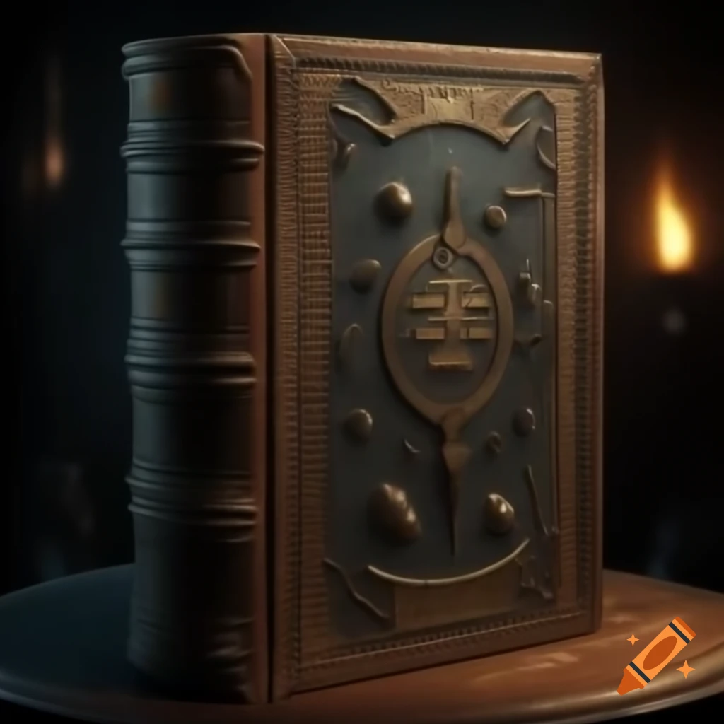 Ancient dark leather tome with arcane symbols suggesting forgotten ...