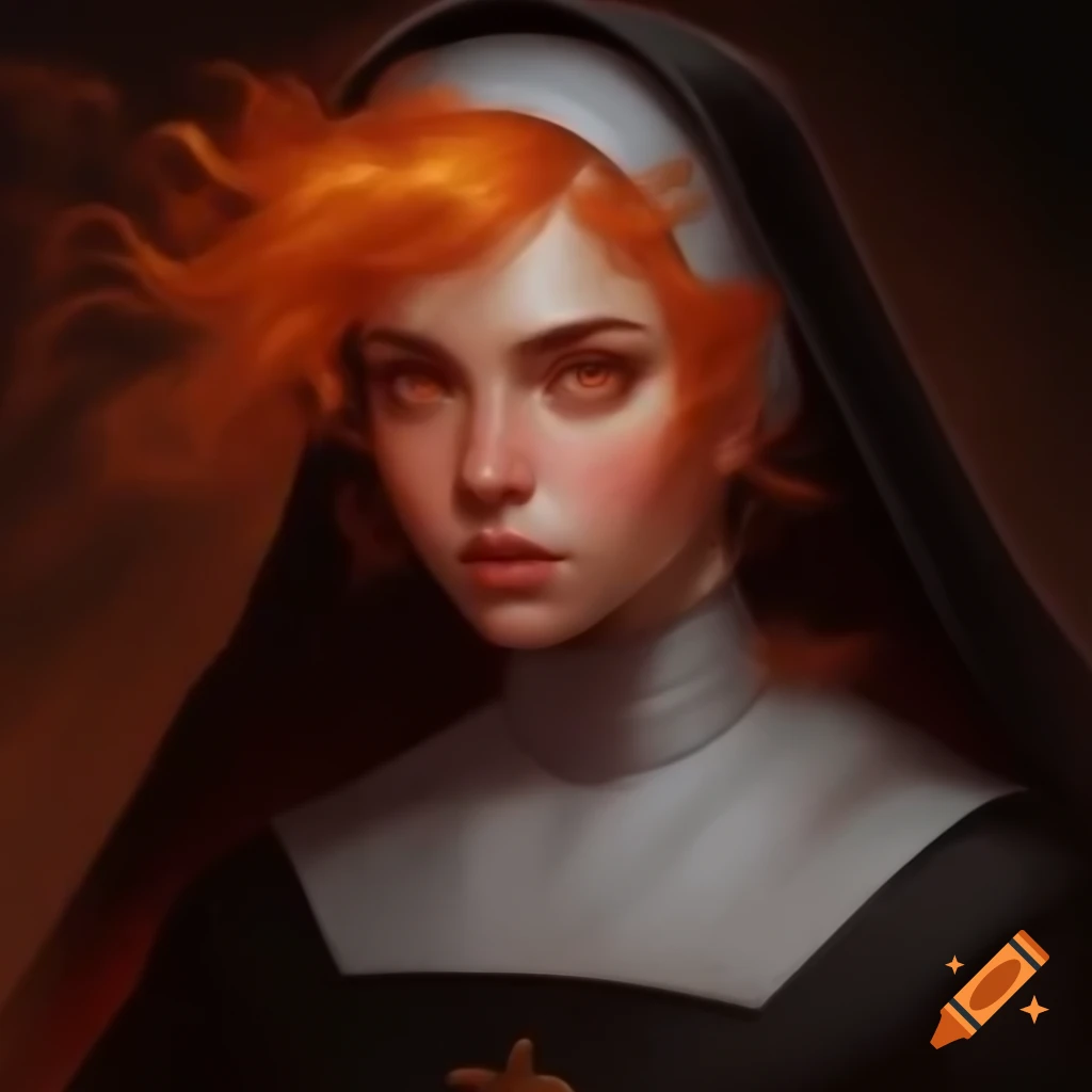 Renaissance portrait of young female nun with orange hair and ...