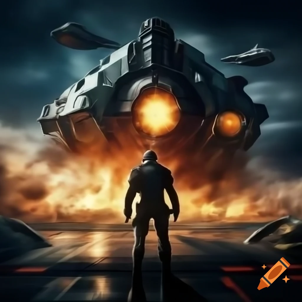 Sci-fi movie poster featuring alien ship attacking another ship with ...