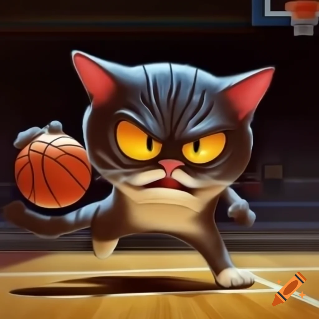 Angry cat playing basketball on Craiyon