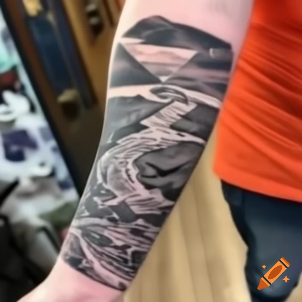 Forearm tattoo design of Colorado River flowing from Colorado to Arizona on Craiyon