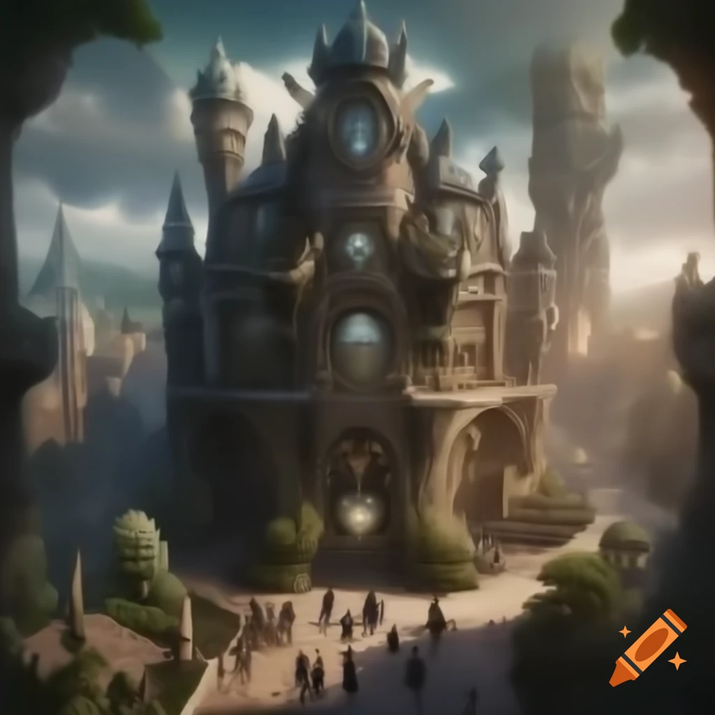 Majestic three-story town hall with intricate carvings in a bustling ...