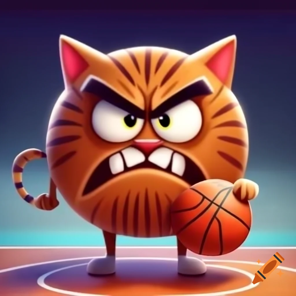 Angry cat playing basketball on Craiyon