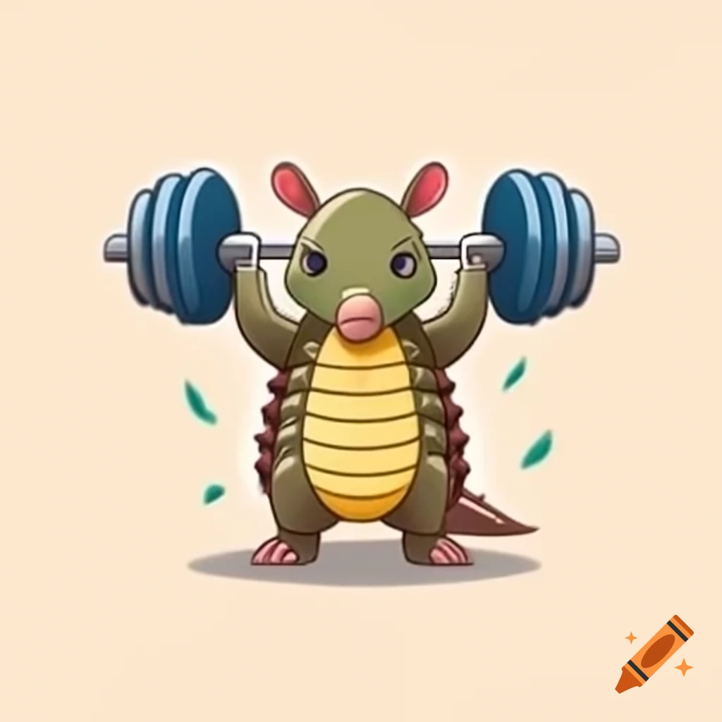 Charismatic armadillo lifting heavy weights for a logo concept on Craiyon