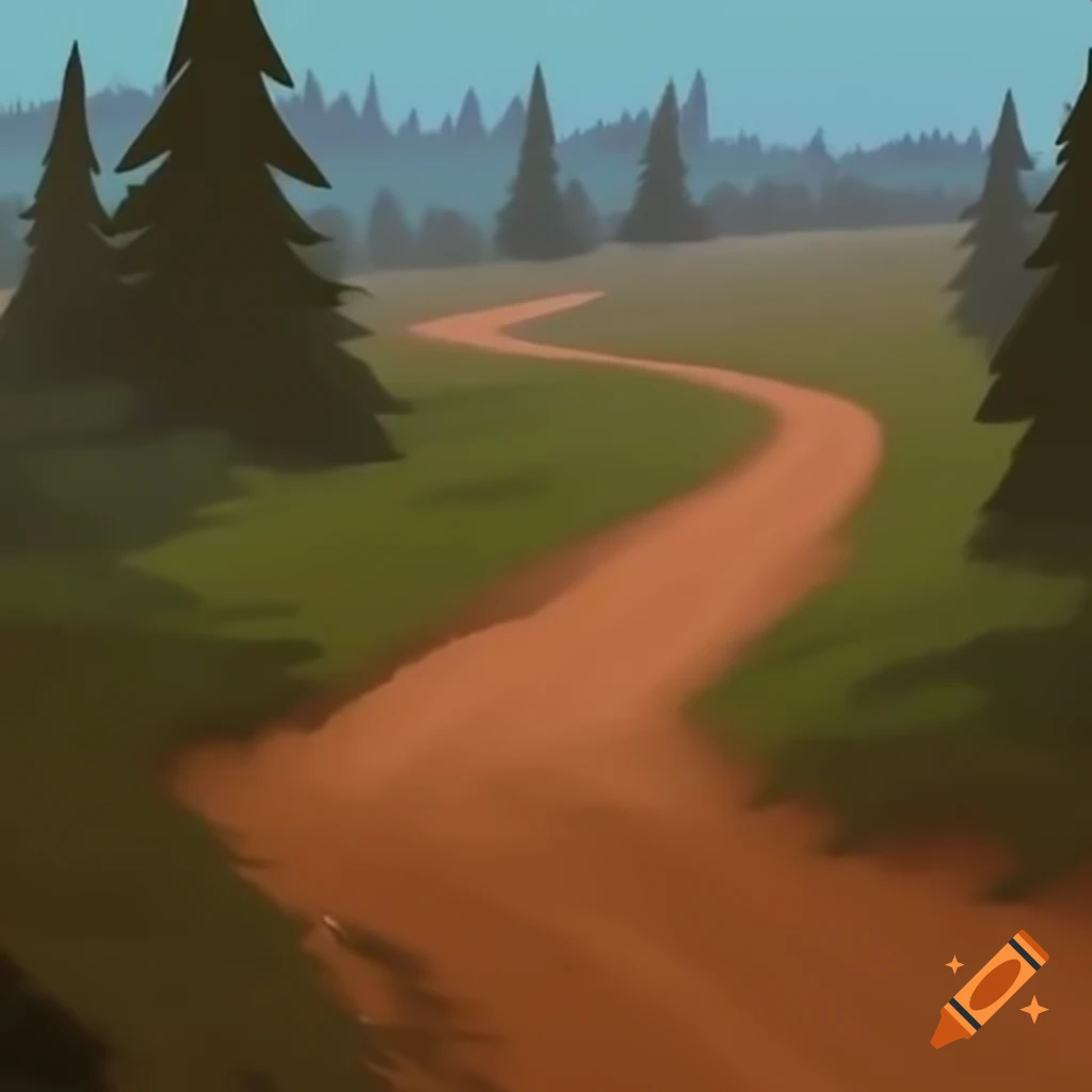 Comic style illustration of a dirt road on Craiyon