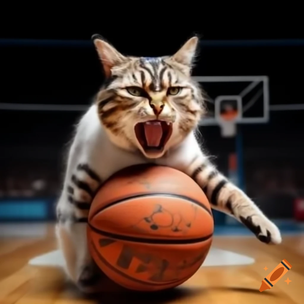 Angry cat playing basketball on Craiyon
